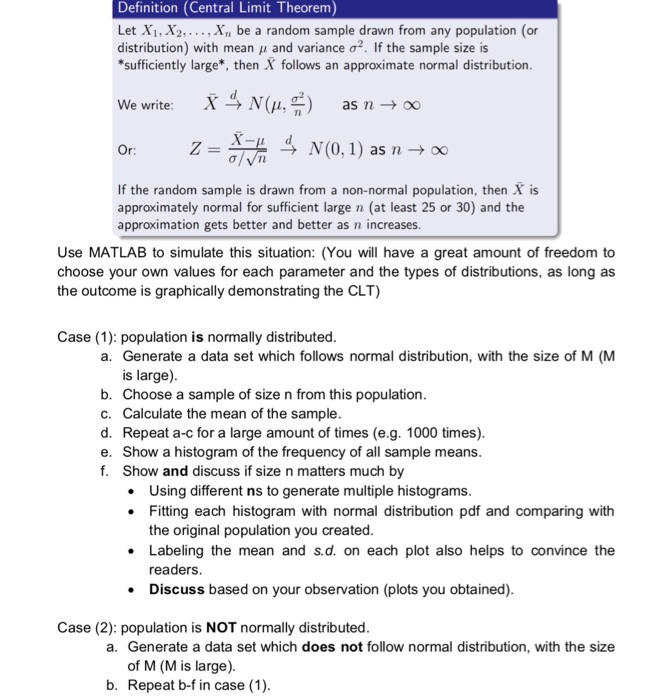 Solved Definition (Central Limit Theorem) Let Xi, X2... , Xn | Chegg.com