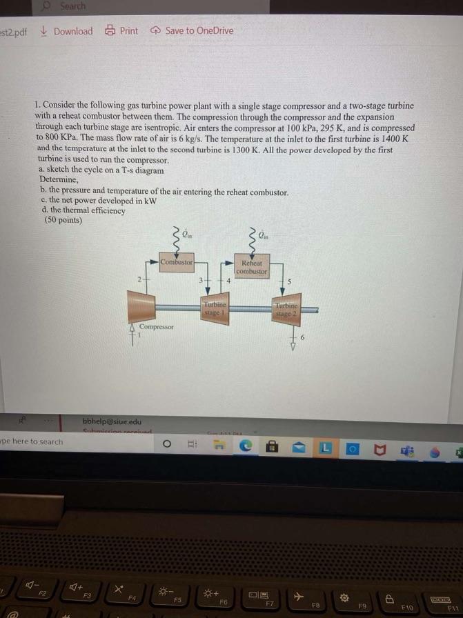 Solved Consider the following gas turbine power plant with a | Chegg.com
