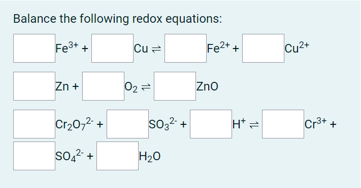 Solved Balance the following redox equations: | Chegg.com