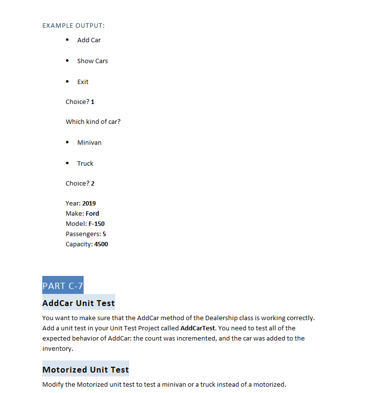 PART A-1 Project Setup Create a C# console | Chegg.com