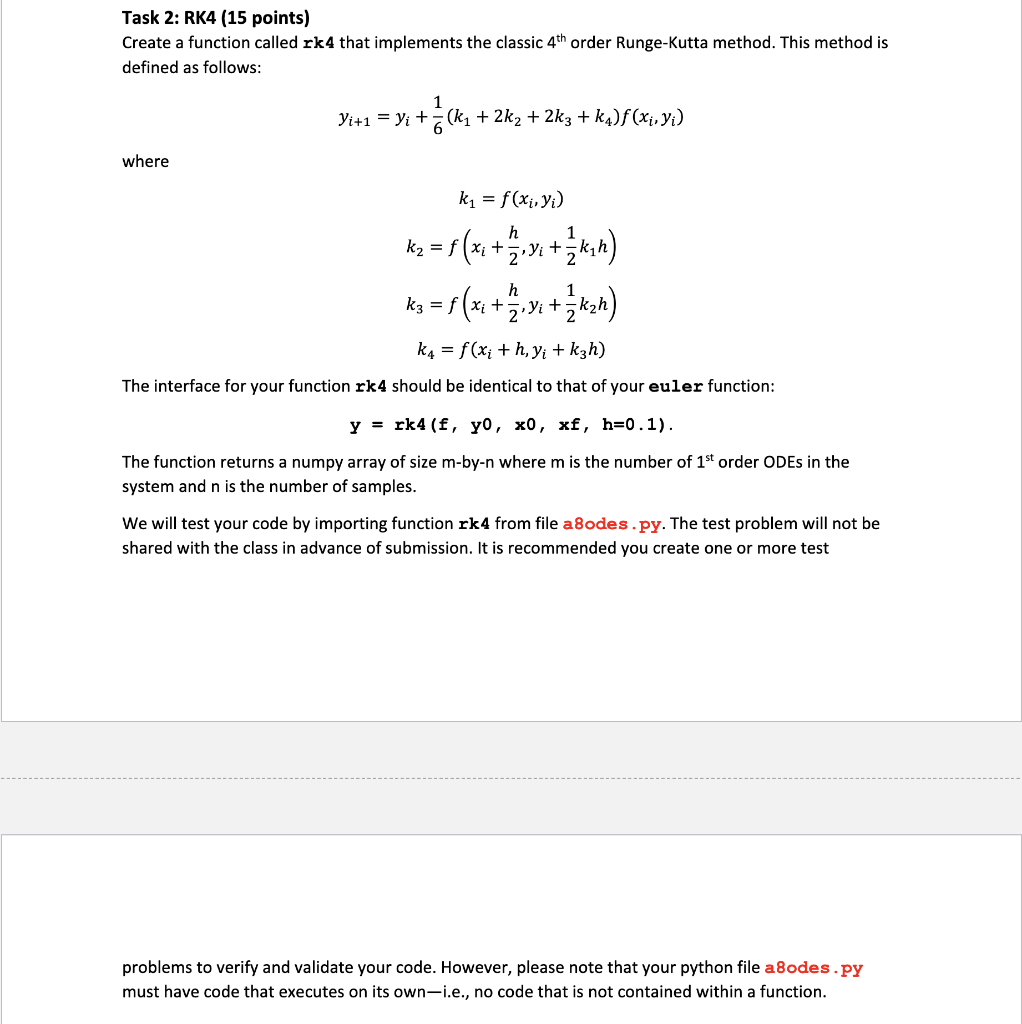 Task 2: RK4 (15 points) Create a function called rk4 | Chegg.com