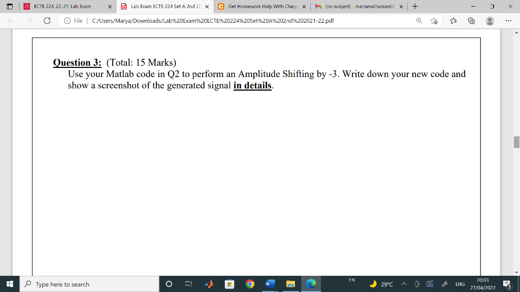 A ECTE 224-22-21: Lab Exam Lab Exam ECTE 224 Set A | Chegg.com