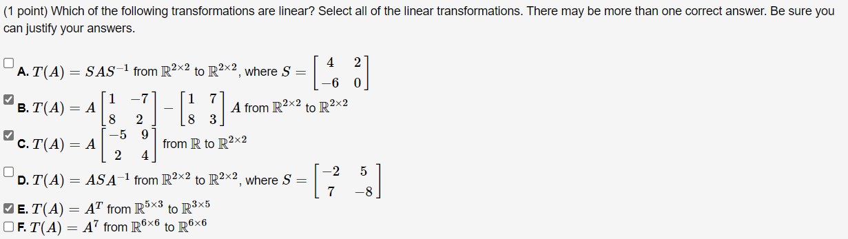 Solved (1 ﻿point) ﻿Which of the following transformations | Chegg.com
