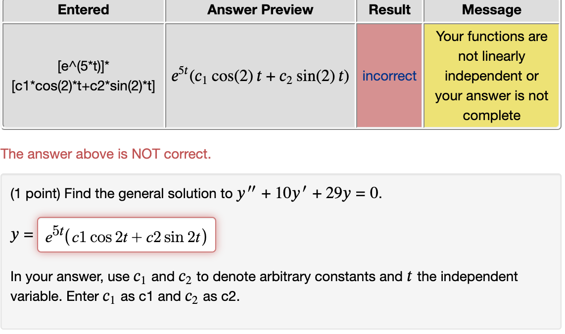 Solved The answer above is NOT correct. (1 point) Find the | Chegg.com