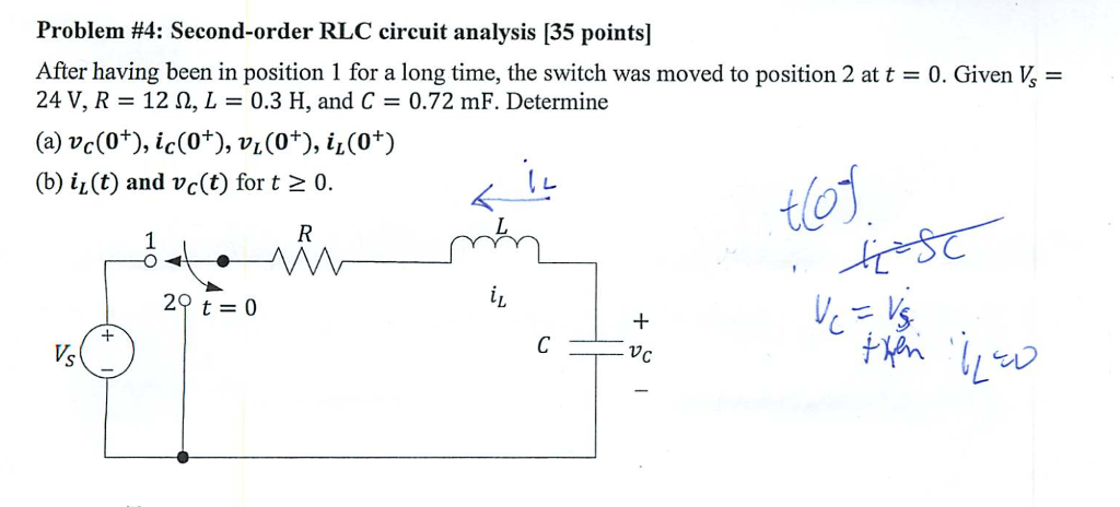 Solved Problem #4: Second-order RLC circuit analysis [35 | Chegg.com