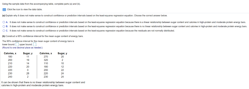 Solved Using the sample data from the accompanying table, | Chegg.com