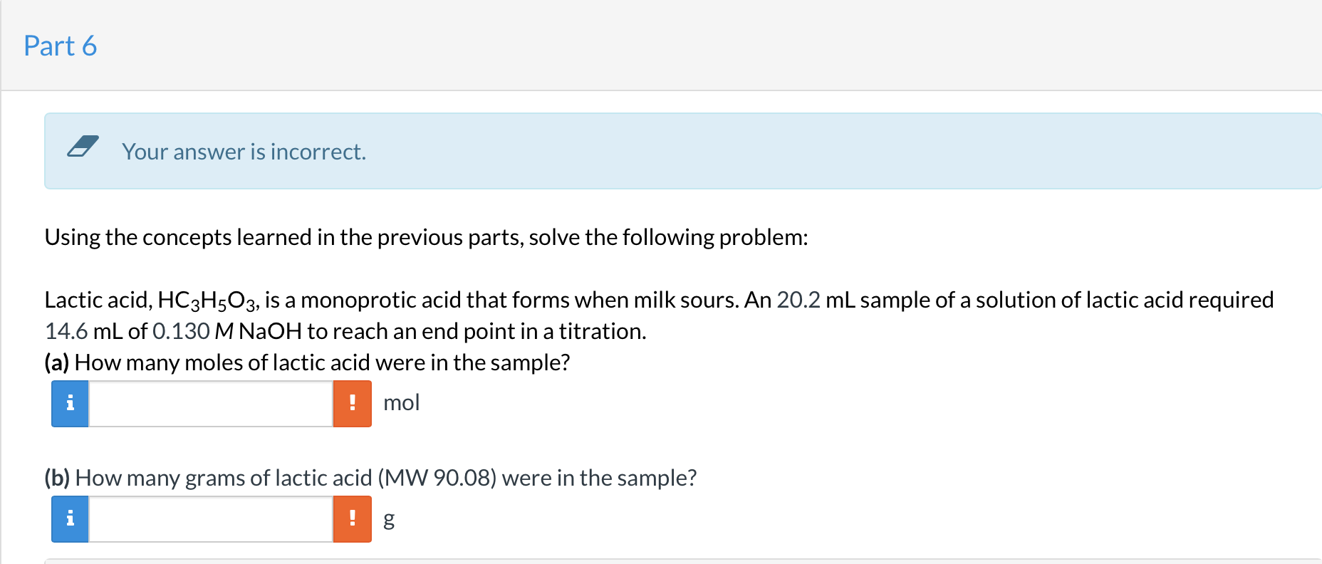 Solved a) How many moles of lactic acid were in the sample? | Chegg.com