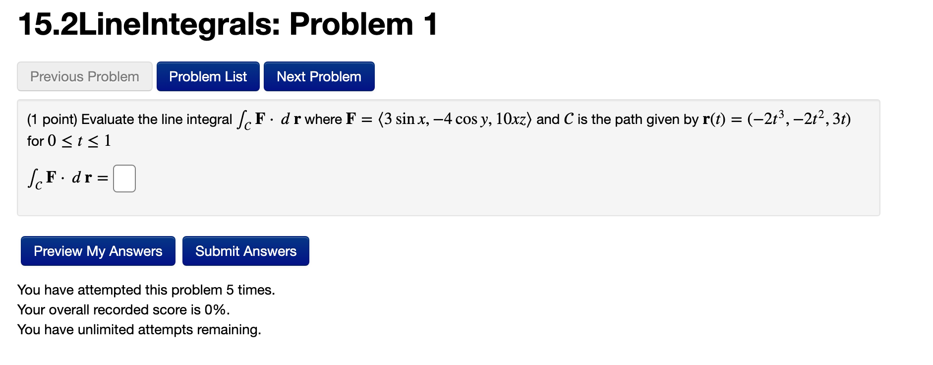 Solved (1 point) Evaluate the line integral ∫ F⋅d r∫CF⋅d r | Chegg.com