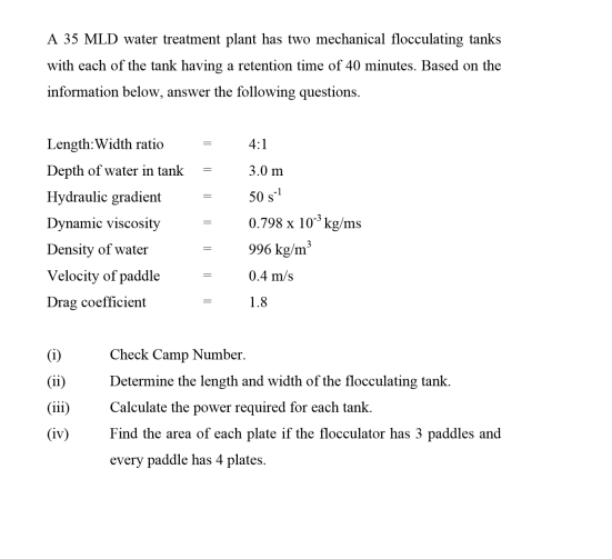 Solved Tutorial Flocculation A square round-the-end baffle | Chegg.com