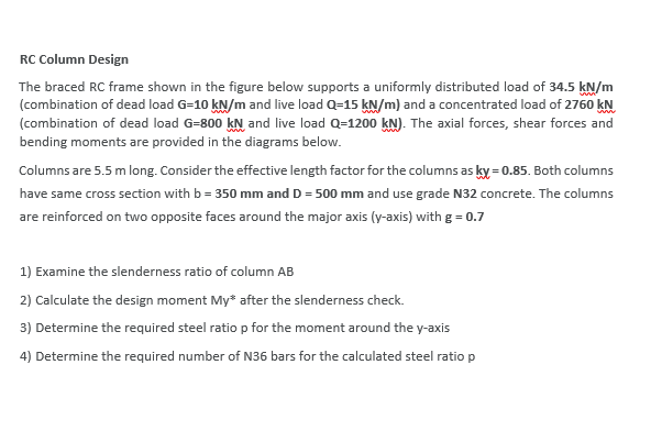 Solved RC Column Design The braced RC frame shown in the | Chegg.com