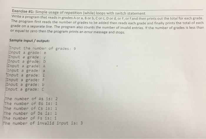 Solved Exercise #1: Simple usage of repetition (while) loops | Chegg.com