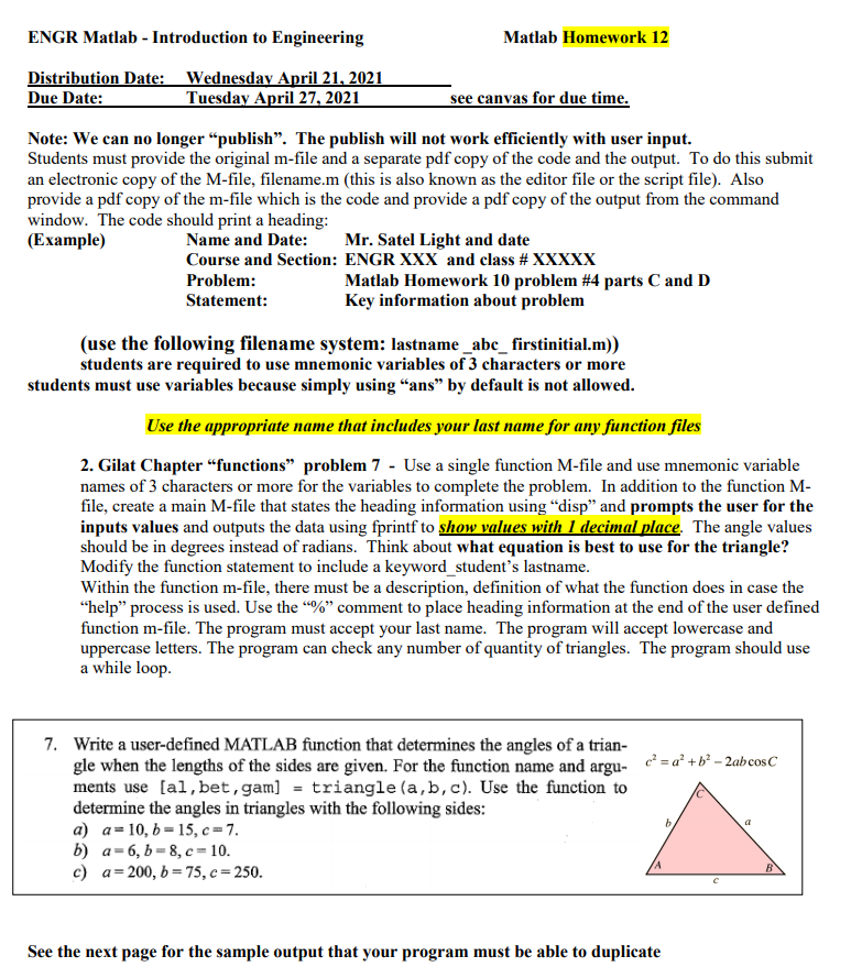 Solved ENGR Matlab - Introduction to Engineering Matlab | Chegg.com