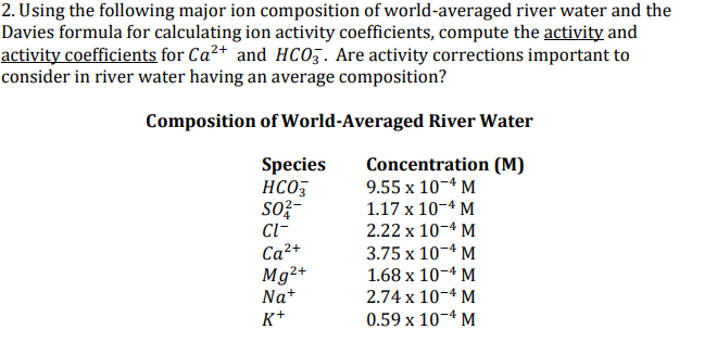 Solved 3. Consider again the average river water composition | Chegg.com