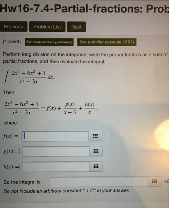Solved Hw16-7.4-Partial-fractions: Prob Previous Problem | Chegg.com