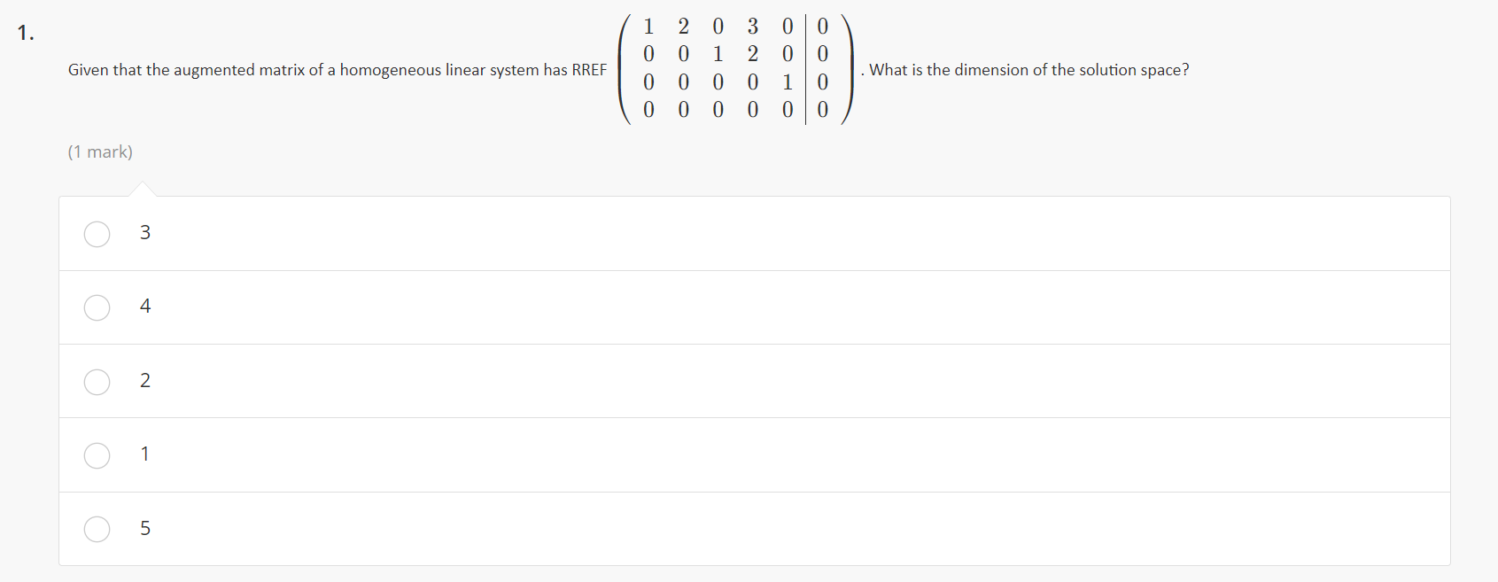Solved 1. 0 0 0 1 Given that the augmented matrix of a | Chegg.com