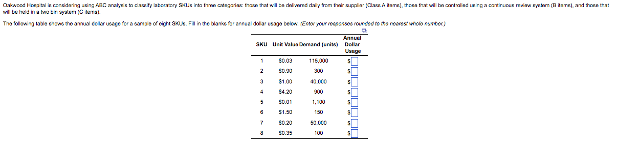 will be held in a two bin system (C items). | Chegg.com