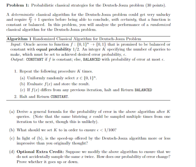 Solved Problem 1: Probabilistic classical strategies for the | Chegg.com