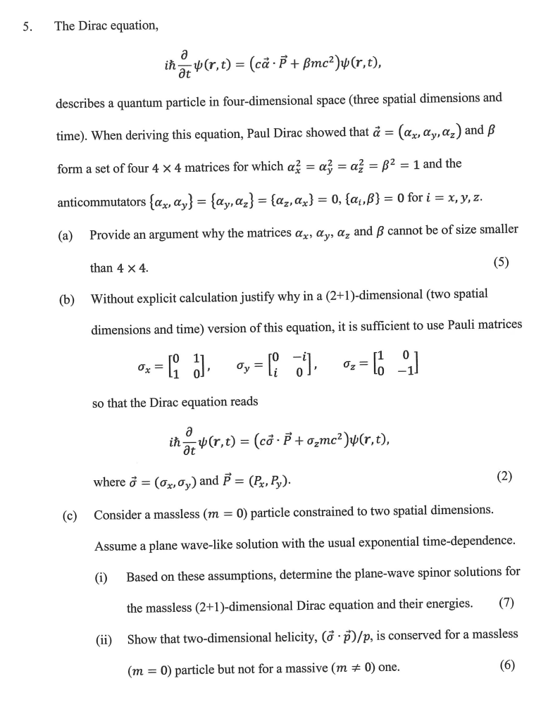 Solved The Dirac equation, = (ca aF+ pmc2%(r,t), | Chegg.com