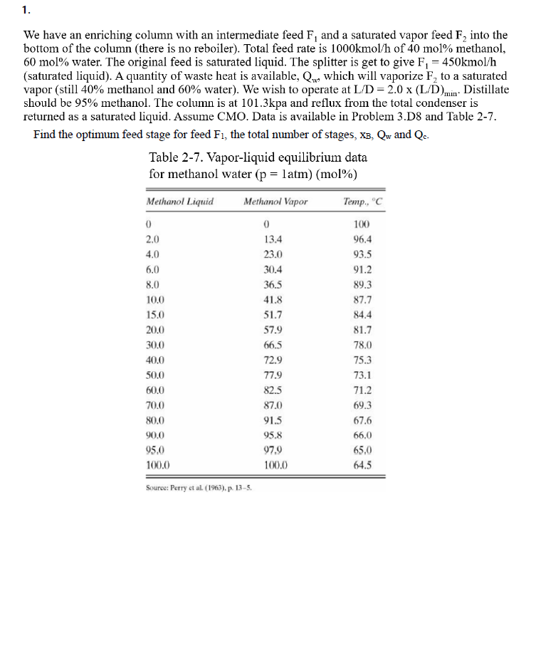 Solved 1. We have an enriching column with an intermediate | Chegg.com