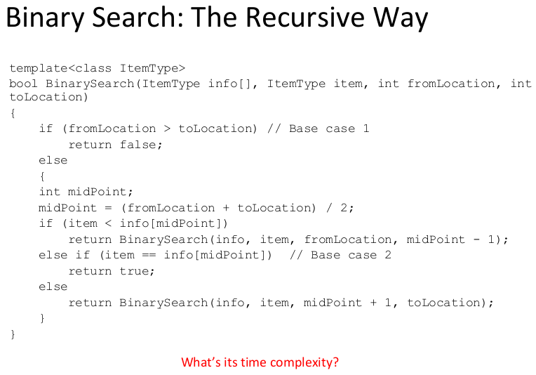Solved Binary Search: The Recursive Way template bool | Chegg.com