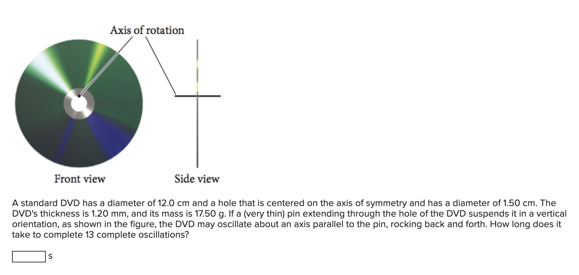 Solved A standard DVD has a diameter of 12.0 cm and a hole | Chegg.com