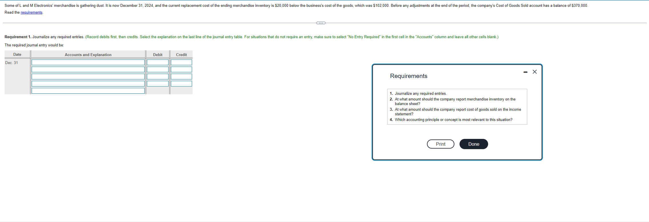 Solved Requirements 1. Journalize any required entries. 2. | Chegg.com