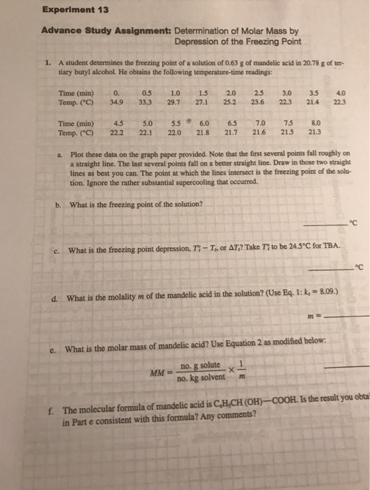 Solved Experiment 13 Advance Study Assignment: Determination | Chegg.com
