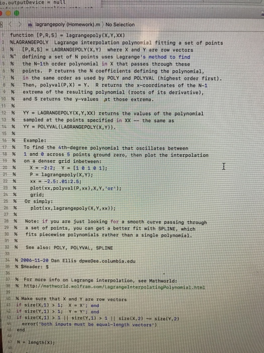 Solved MATLAB code, lagrangepoly.m, which created by Daniel | Chegg.com