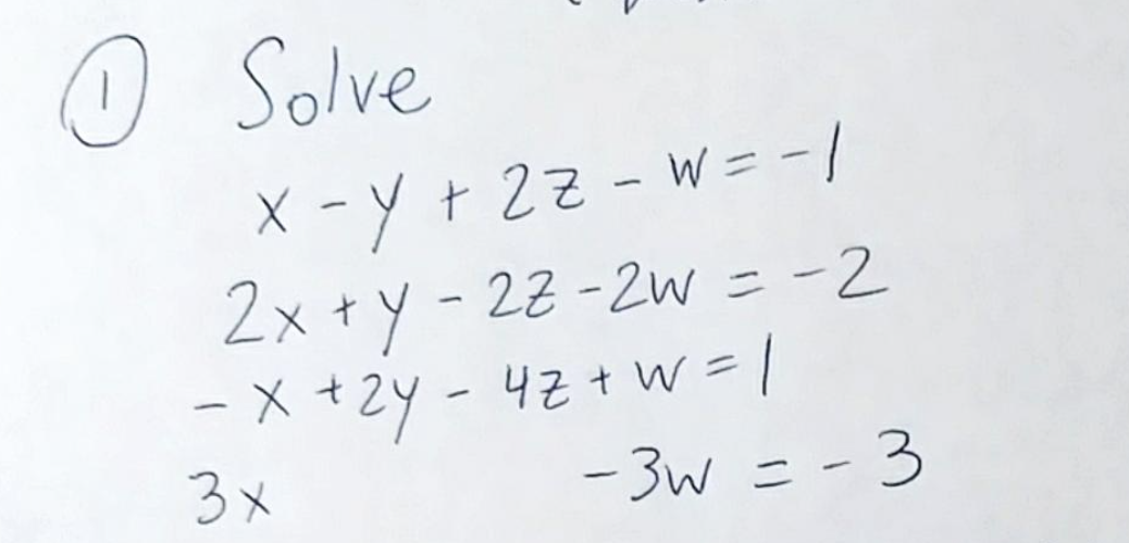 Solved ♡ Solve X - Y + 27 - W=-1 2x + y - 22-2W = -2 - x +2y | Chegg.com