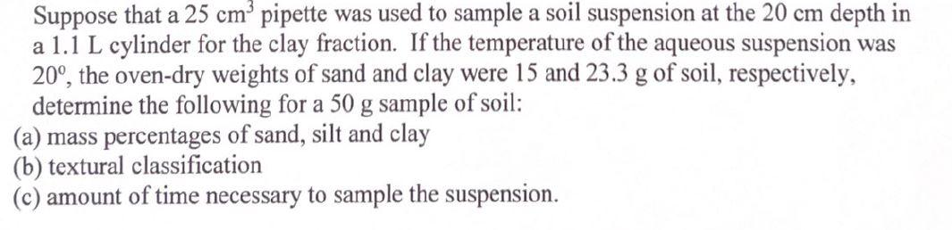 Solved Suppose that a 25 cm3 pipette was used to sample a | Chegg.com