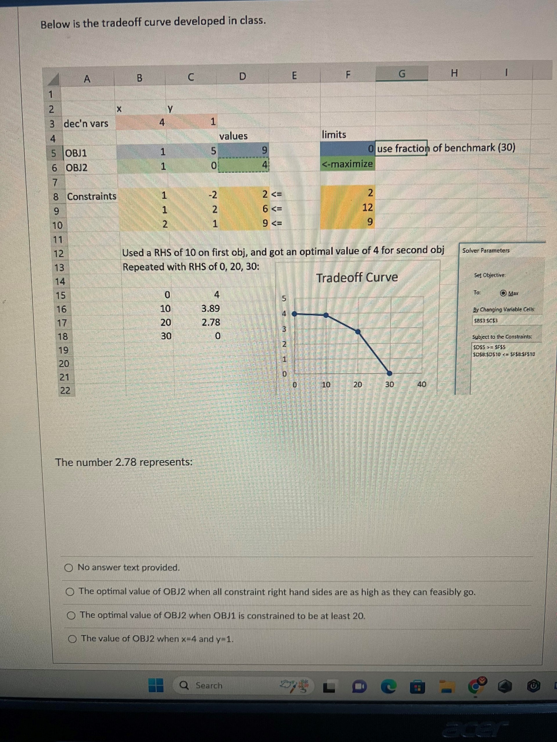 Solved Below is the tradeoff curve developed in class. | Chegg.com