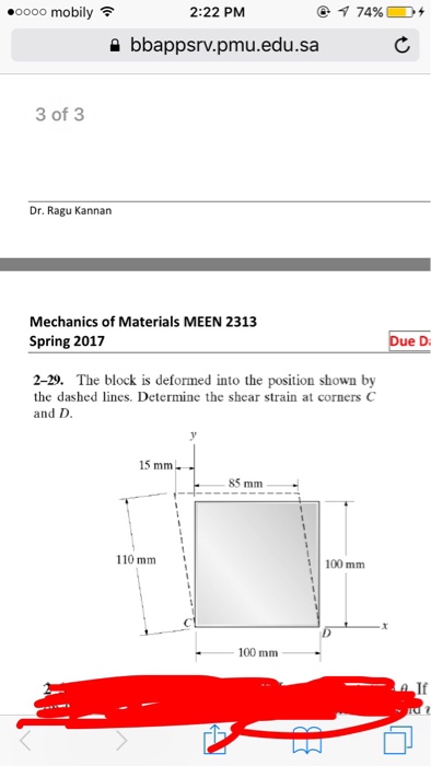 Solved The block is deformed into the position shown by the | Chegg.com