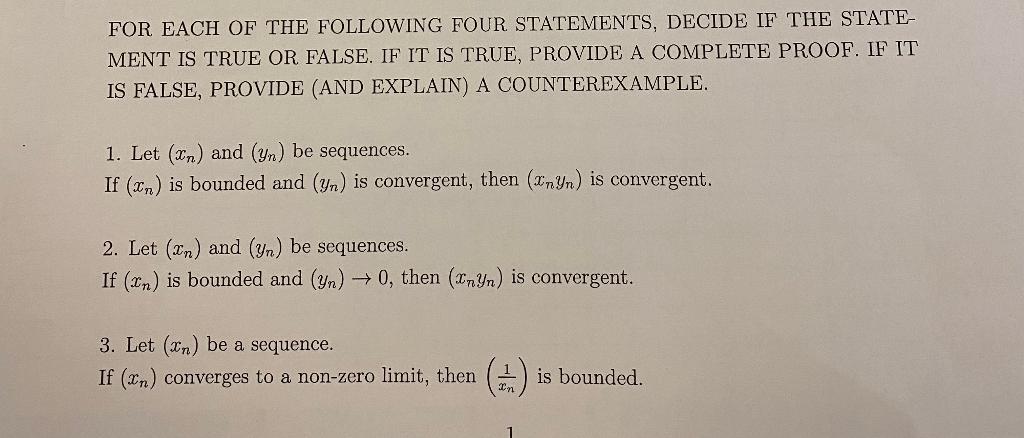 Solved FOR EACH OF THE FOLLOWING FOUR STATEMENTS, DECIDE IF | Chegg.com