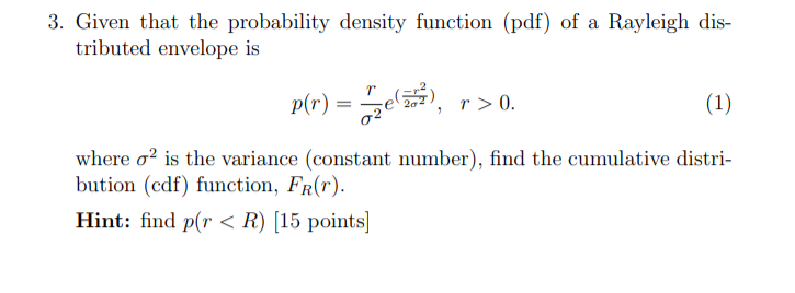 Solved 3. Given that the probability density function (pdf) | Chegg.com