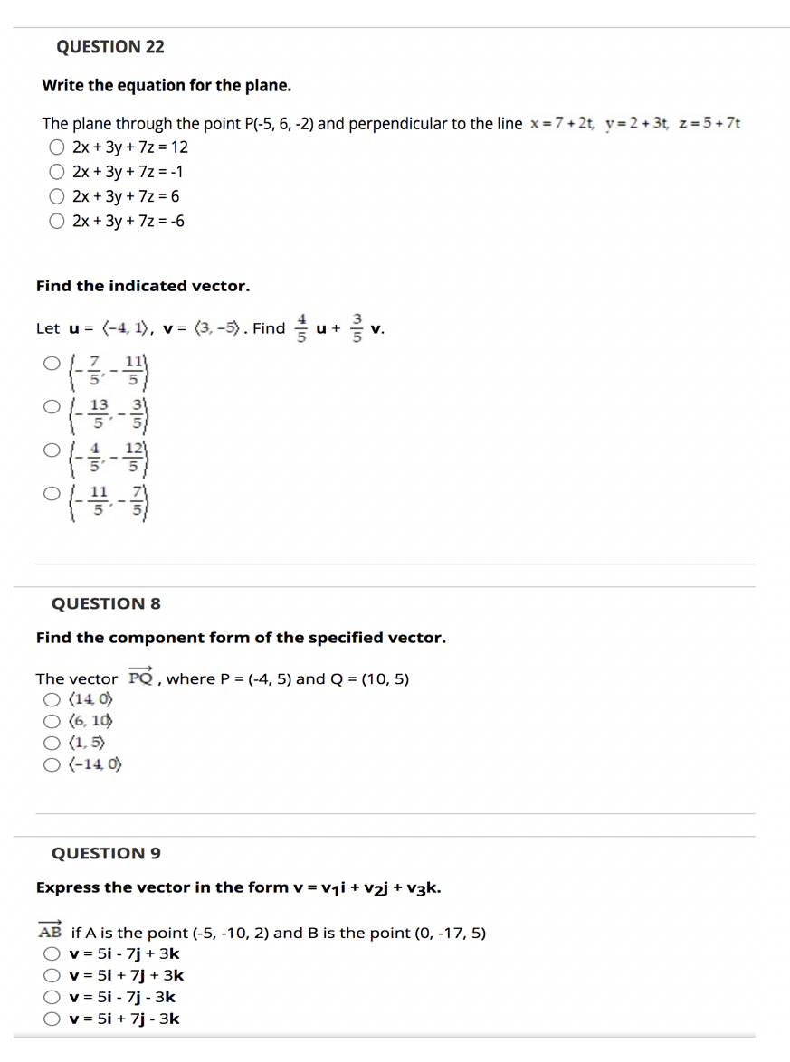 Solved QUESTION 22 Write the equation for the plane. The | Chegg.com