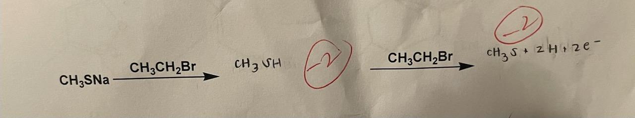 Solved CH3SNa CH3CH2BrCH3SH (1) CH3CH2Br cH3 S+2H+2e− | Chegg.com