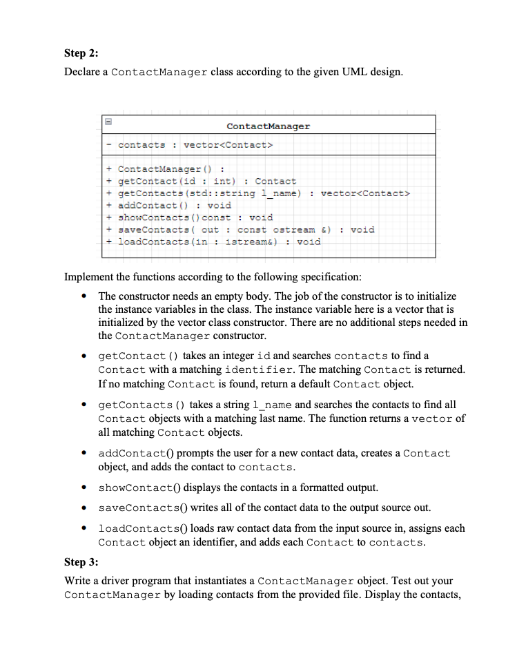 For this assignment, you will extend the Contact | Chegg.com