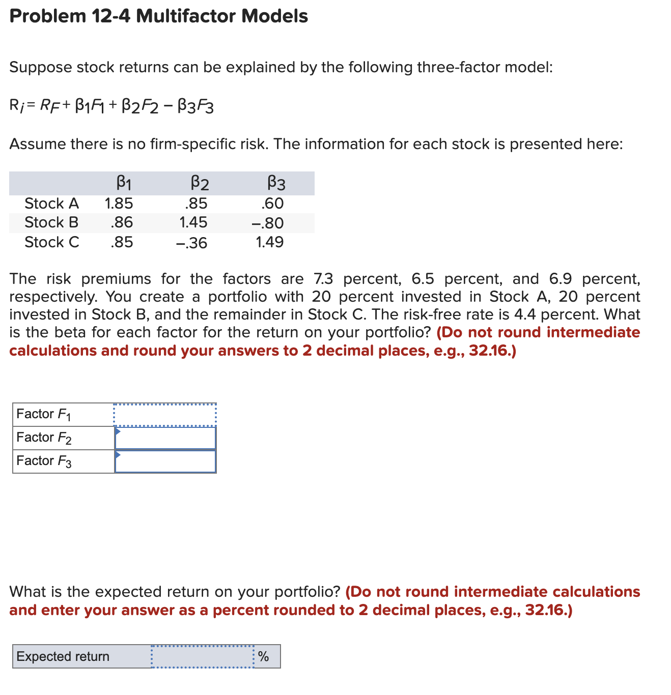 Solved Problem 12-4 ﻿Multifactor ModelsSuppose stock returns | Chegg.com