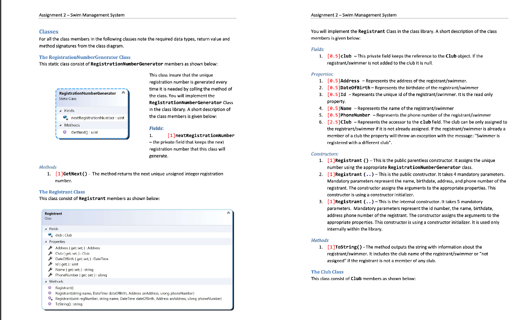 Assignment 2-Swim Management System Assignment 2-Swim | Chegg.com