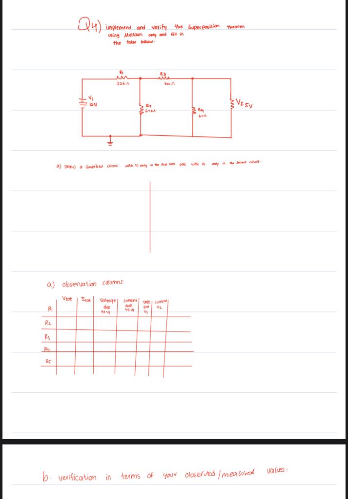 Q4) implement and verify the superposition theorm | Chegg.com