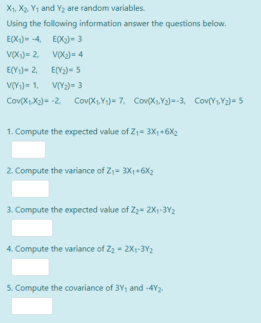 Solved X1, X2, Y1 and Y2 are random variables. Using the | Chegg.com