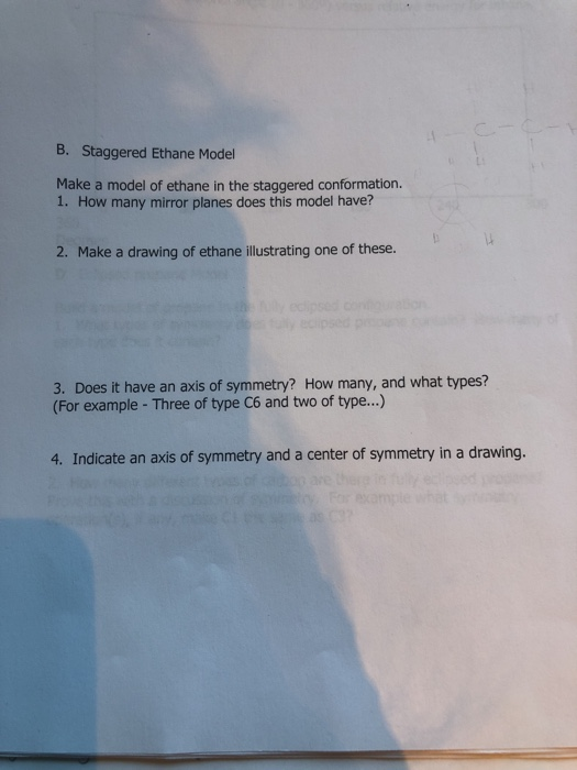Solved B. Staggered Ethane Model Make a model of ethane in | Chegg.com