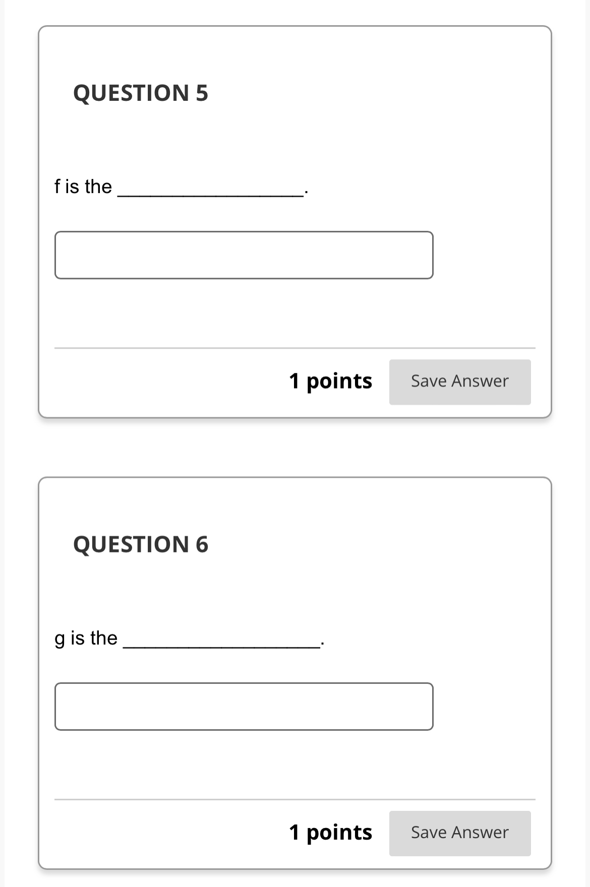 Solved Question 5 F Is The 1 Points Save Answer Question 6 G 