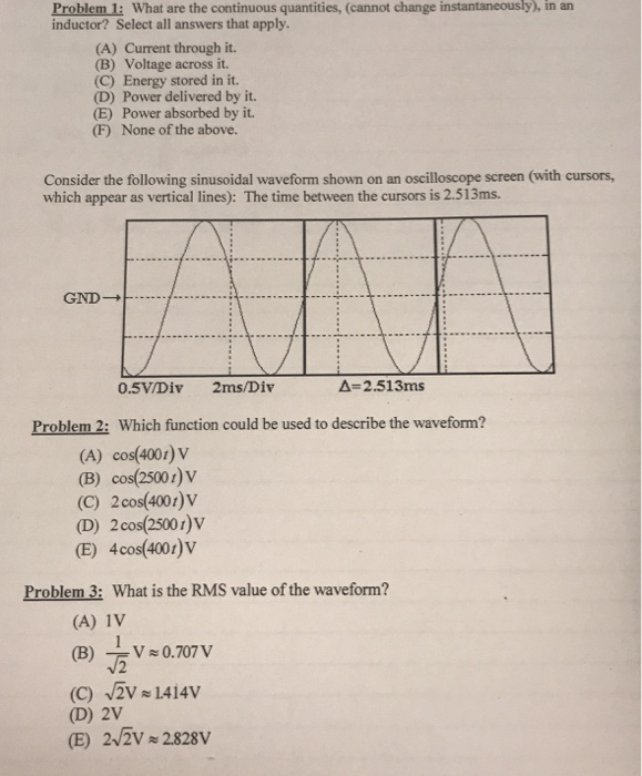 Solved Problem 1: What are the continuous quantities, | Chegg.com