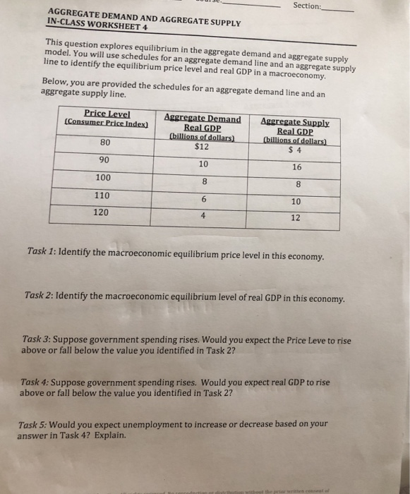 Solved Section: AGGREGATE DEMAND AND AGGREGATE SUPPLY | Chegg.com