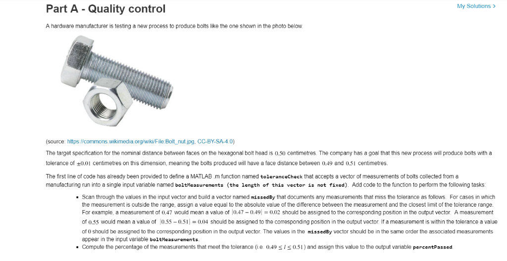 Solved Part A - Quality control My Solutions > A hardware | Chegg.com