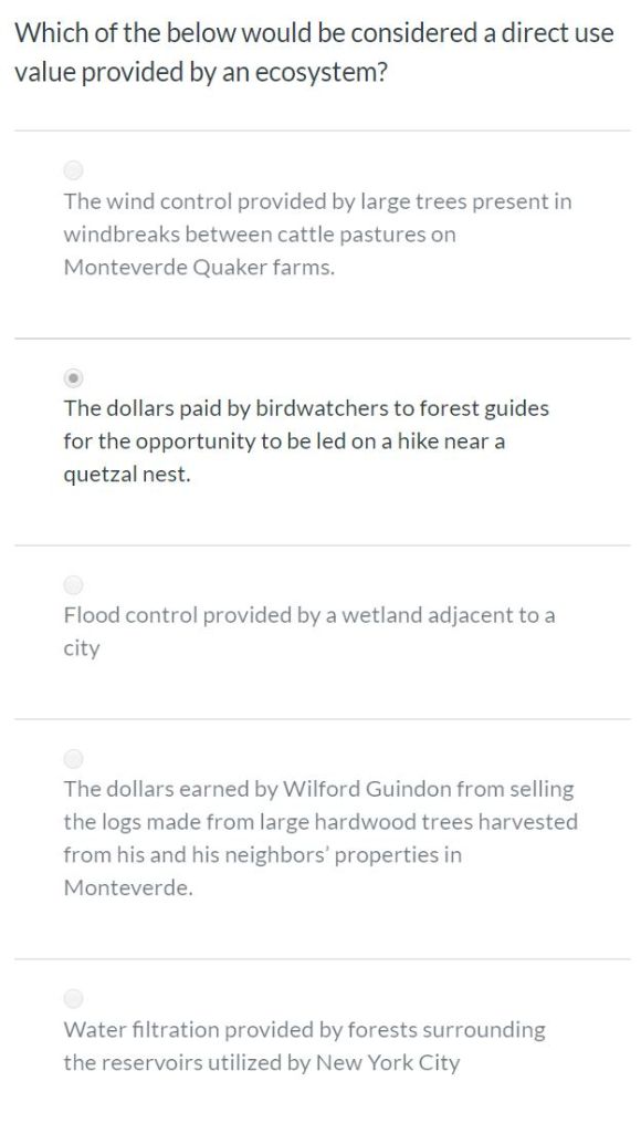 Solved Which of the below would be considered a direct use | Chegg.com