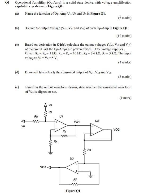 Solved a Qi Operational Amplifier (Op-Amp) is a solid-state | Chegg.com