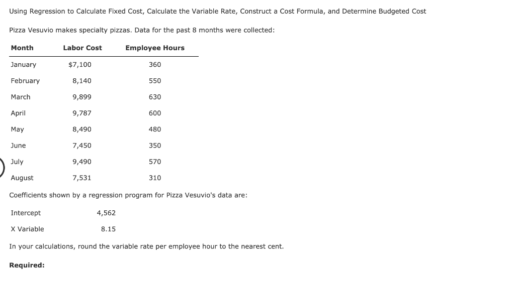 Solved Using Regression to Calculate Fixed Cost, Calculate | Chegg.com
