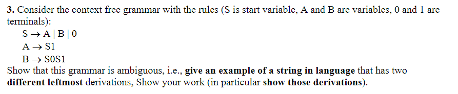 Solved 3. Consider the context free grammar with the rules | Chegg.com